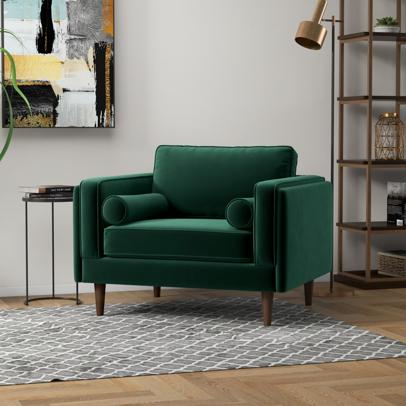 Etta Avenue Nehemiah Velvet Armchair Fabric Dark Green Accent Chairs